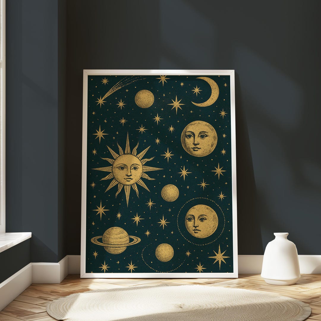 Vintage Celestial Map Print | Sun Moon Wall Art | Celestial Printable ...