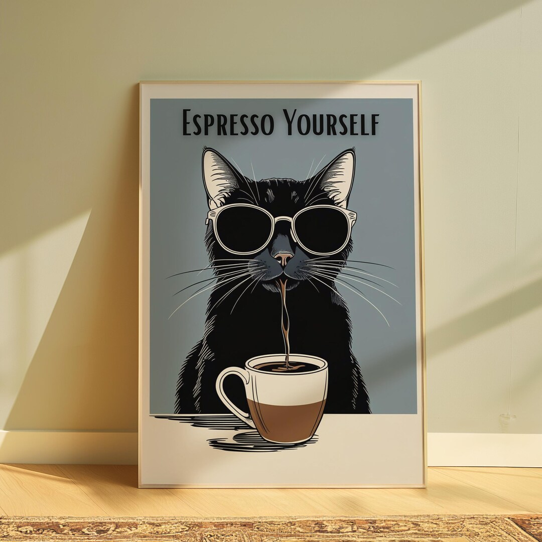 Espresso Yourself Retro Coffee Poster: Funny Caffeine Quote Art ...