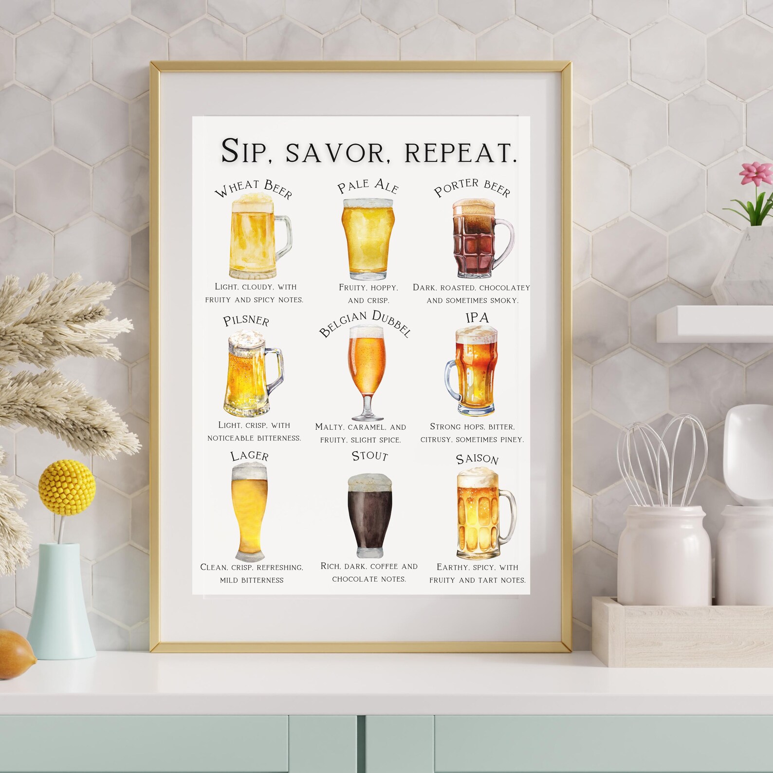 Beer Guide Print, Beer Poster, Types of Beer Wall Art, Bar Poster, Beer ...