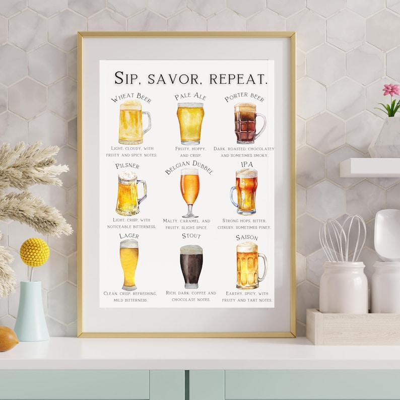 Beer Guide Print, Beer Poster, Types of Beer Wall Art, Bar Poster, Beer ...