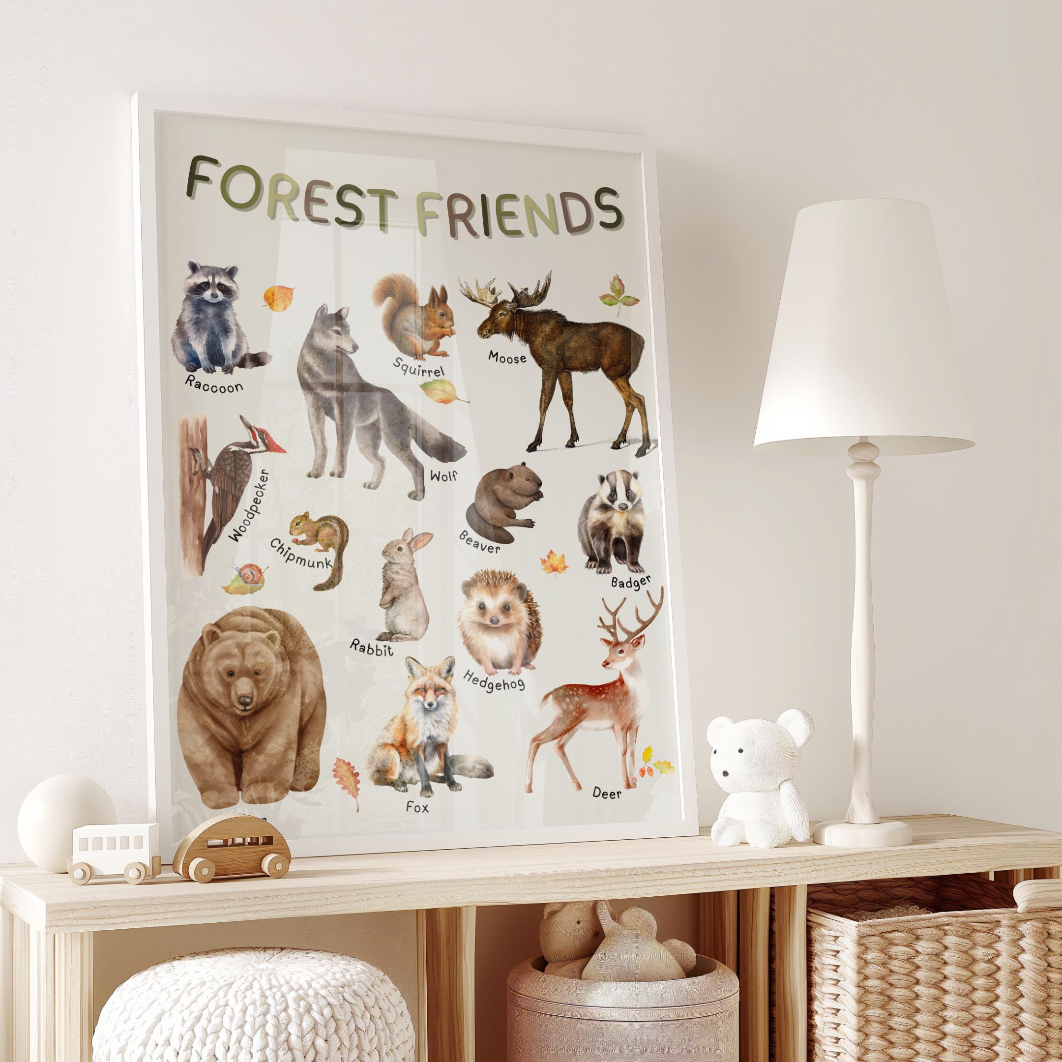 Forest Animals Printable Poster Kids Wall Art Digital Download Woodland ...