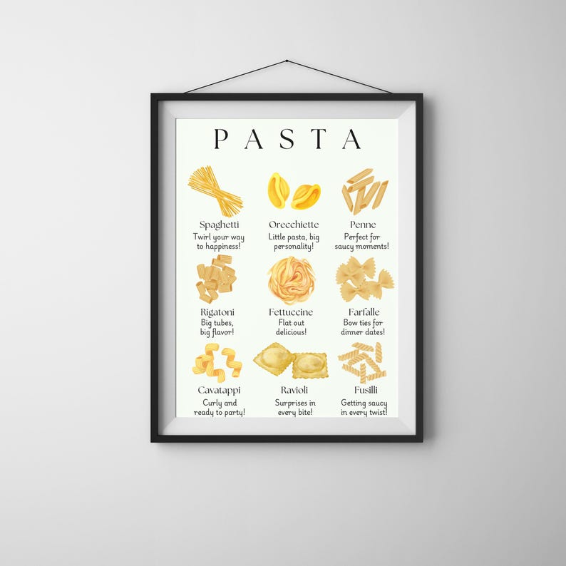 Printable Pasta Guide Wall Art, Essential Kitchen Guide for Pasta Lover ...