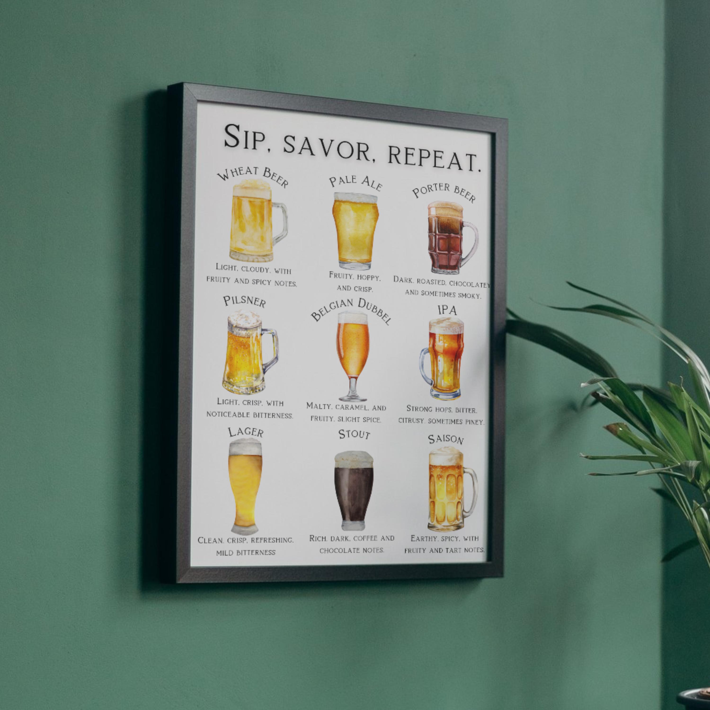Beer Guide Print, Beer Poster, Types of Beer Wall Art, Bar Poster, Beer ...