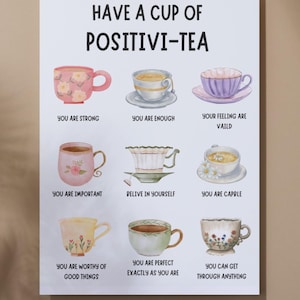 Positivi-tea Poster | Cute Tea Cups, Inspirational Quotes (digital ...