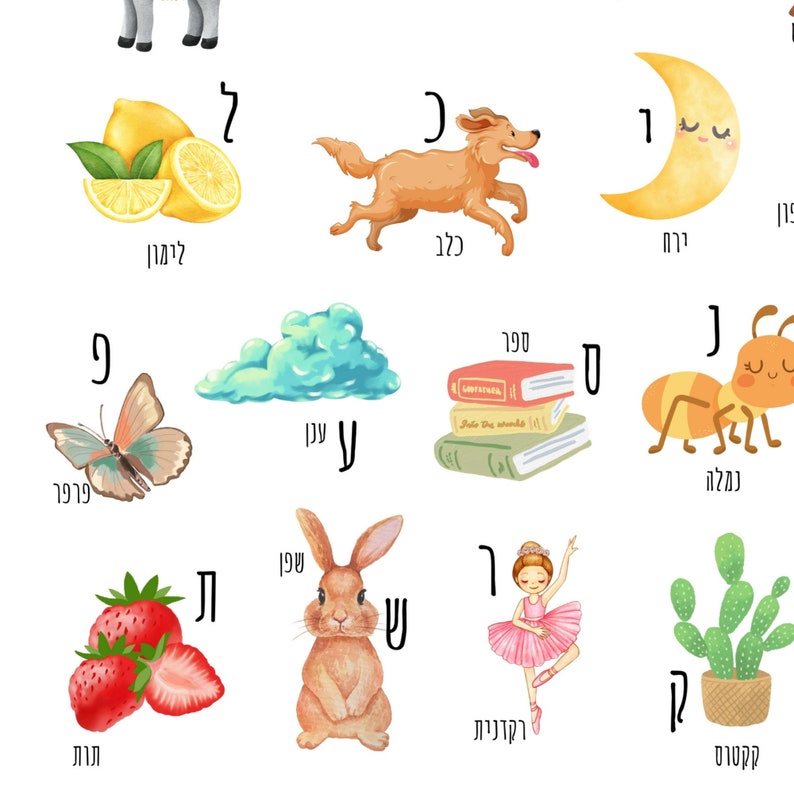 HEBREW Alphabet Printable Digital Poster, DIGITAL DOWNLOAD, Nursery ...