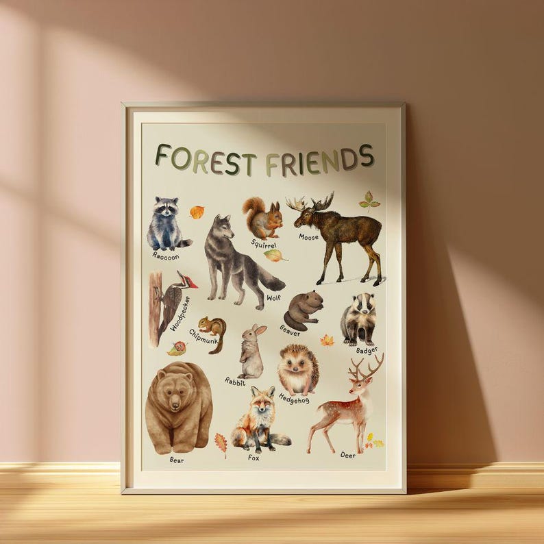 Forest Animals Printable Poster Kids Wall Art Digital Download Woodland ...