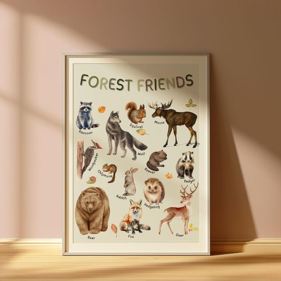 Forest Animals Printable Poster Kids Wall Art Digital Download Woodland ...