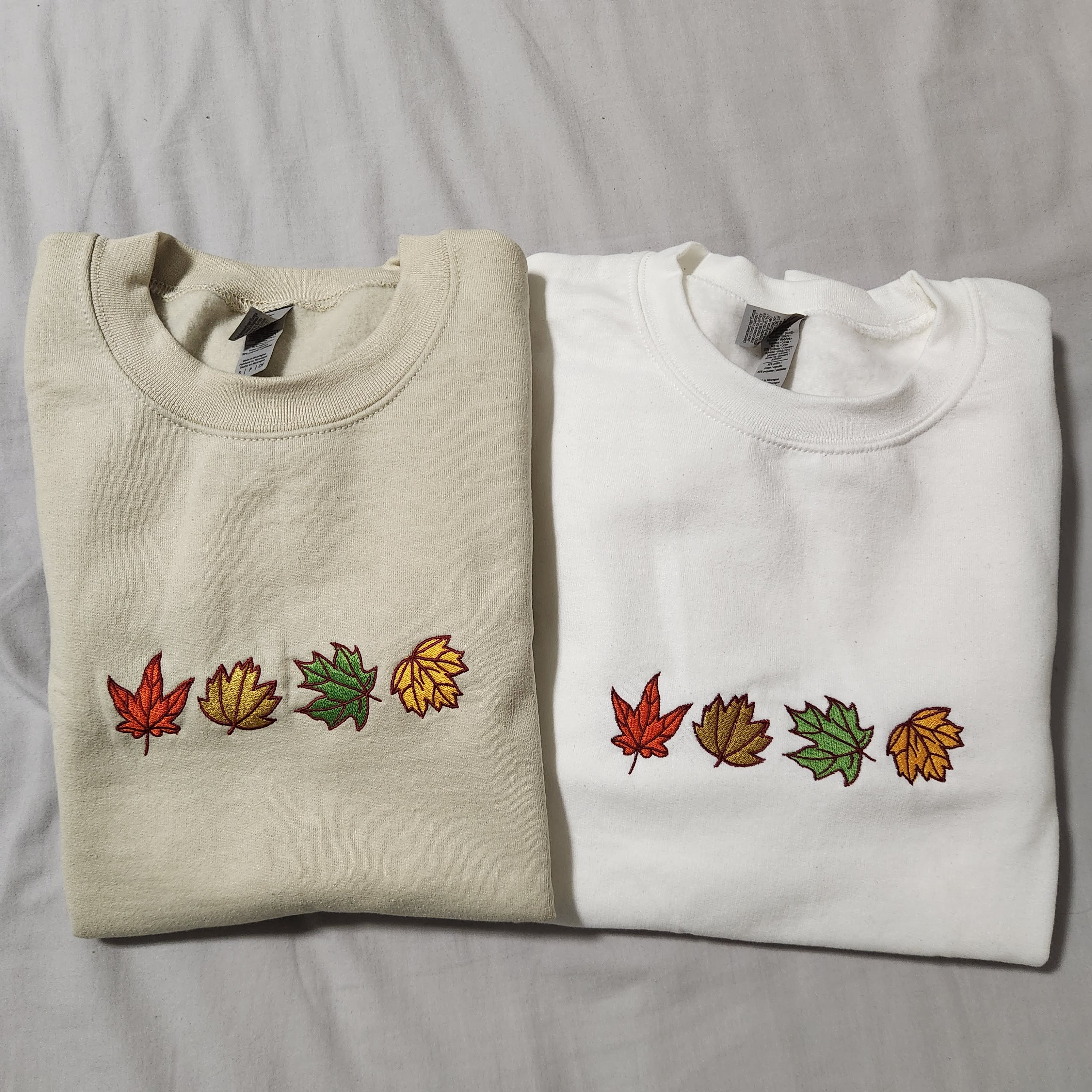 Maple Embroidered Sweatshirt, Fall Leaf Embroidered Sweater, Winter ...