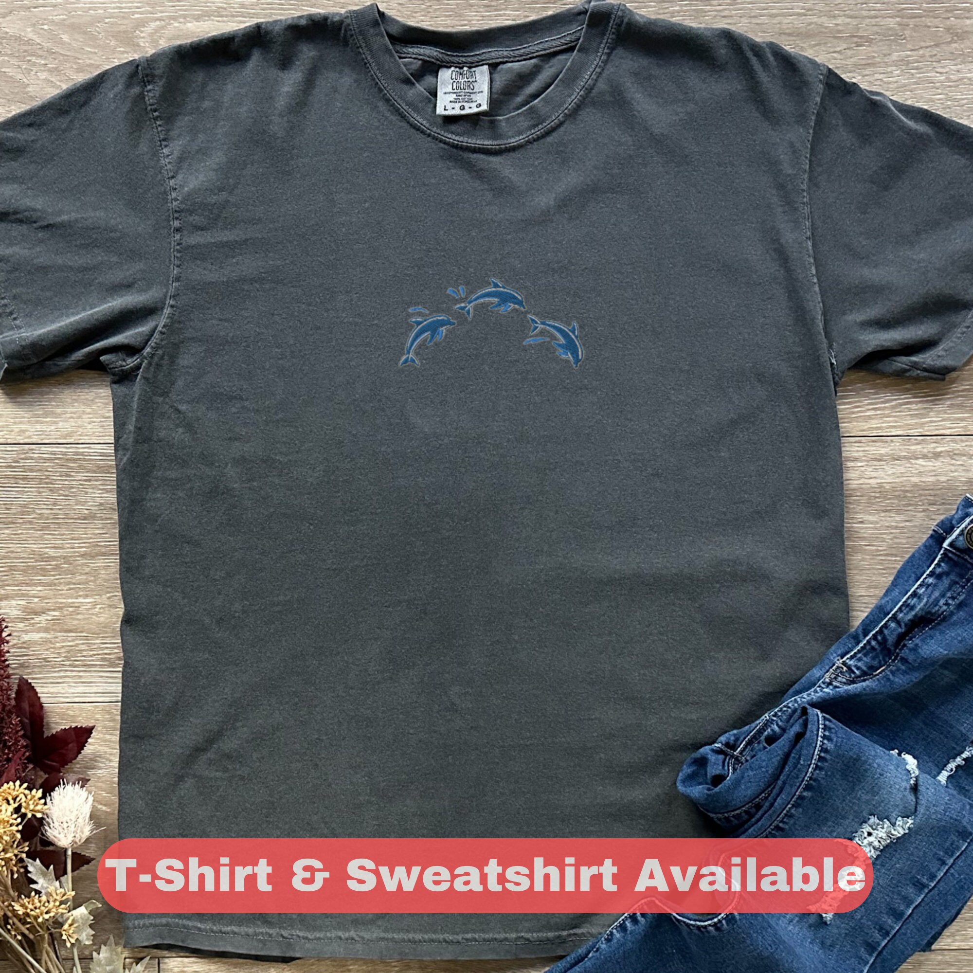 Embroidered Dolphin Sweatshirt, Ocean Dolphin Embroidered Sweater ...