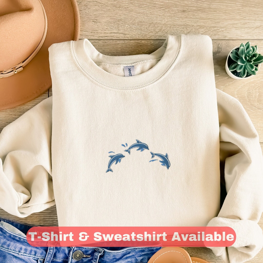 Embroidered Dolphin Sweatshirt, Ocean Dolphin Embroidered Sweater ...
