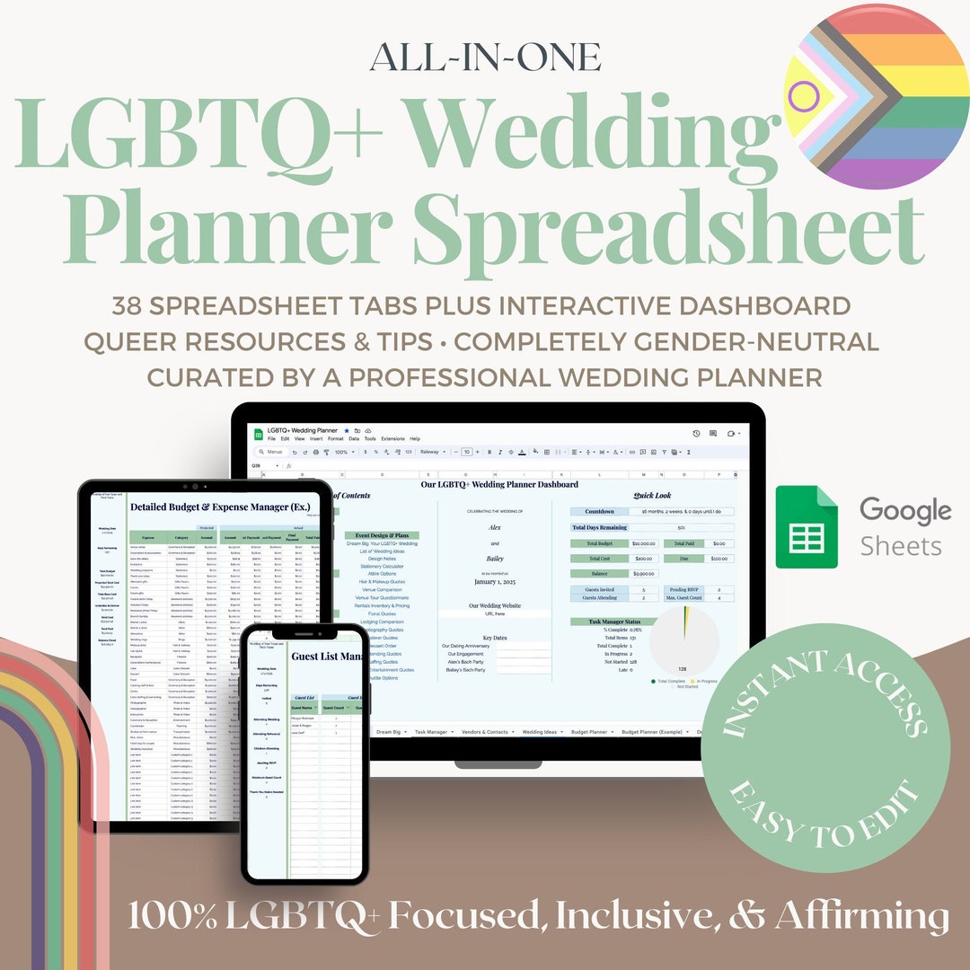 LGBTQ+ Wedding Planner for LGBT Wedding Planning Spreadsheet | Lesbian ...