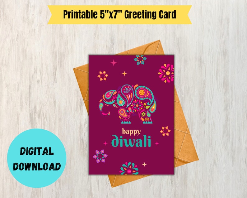 Printable Diwali Card, Happy Diwali Card, Flowers Diwali Card ...