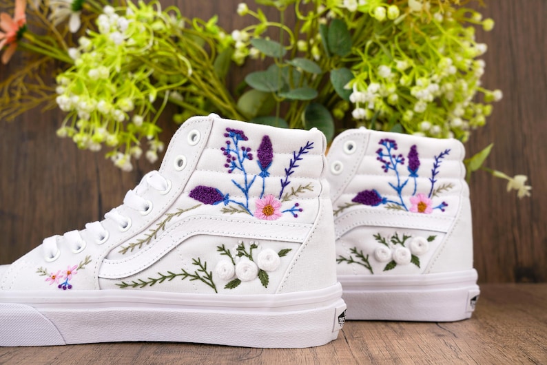 Hand Embroidered Floral Flower Portrait Vans Wedding Sneakers Custom ...