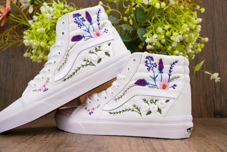 Hand Embroidered Floral Flower Portrait Vans Wedding Sneakers Custom ...