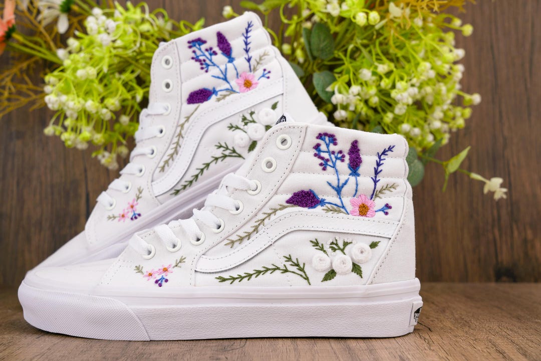 Hand Embroidered Floral Flower Portrait Vans Wedding Sneakers Custom ...