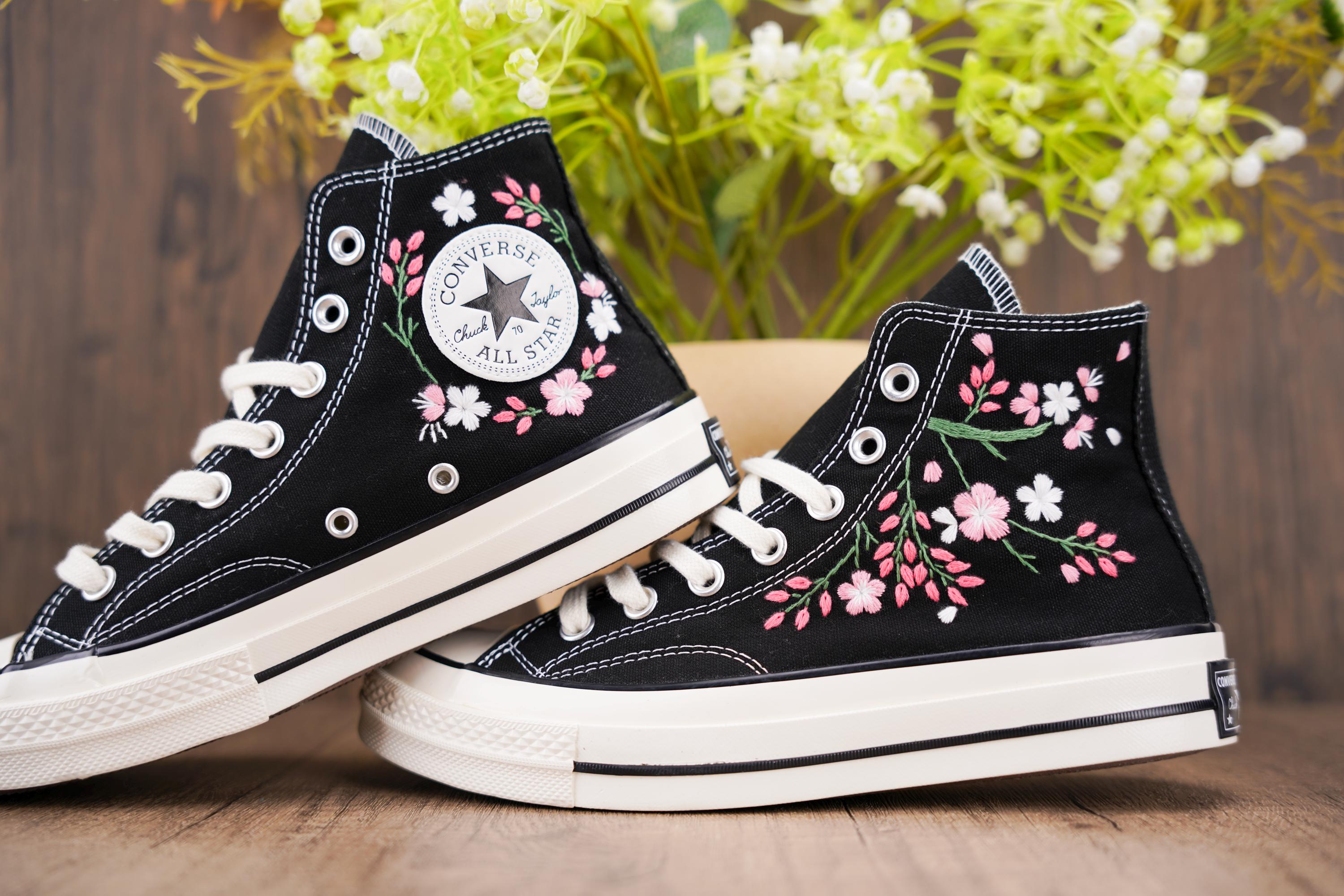 Custom Converse Embroidery Chuck Taylor,peach Blossom Handmade ...
