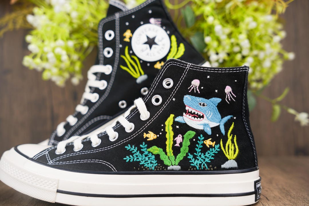 Whale Shark Embroidered Converse Custom, Whale Shark Embroidered ...
