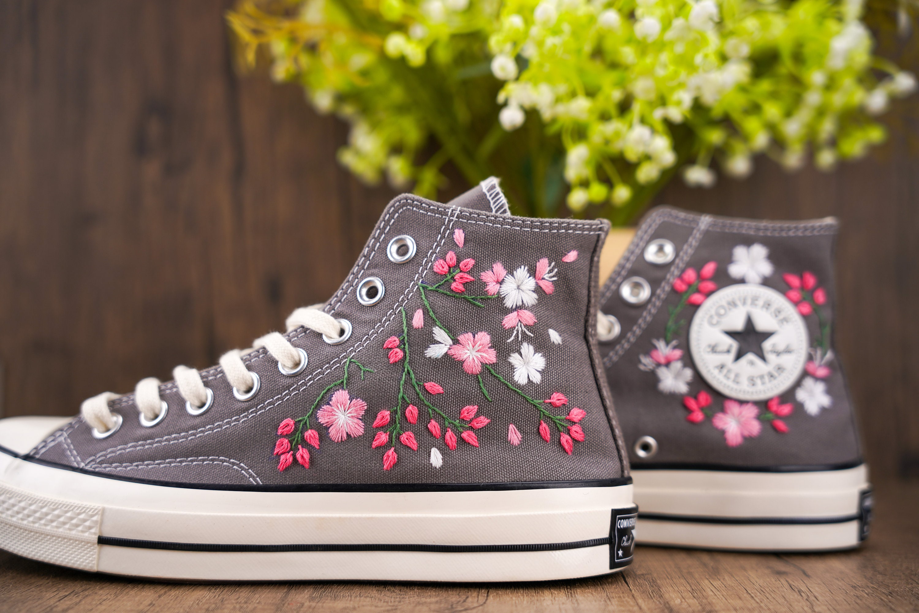 Custom Converse Embroidery Chuck Taylor,peach Blossom Handmade ...
