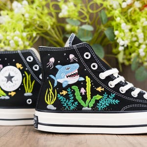 Whale Shark Embroidered Converse Custom, Whale Shark Embroidered ...