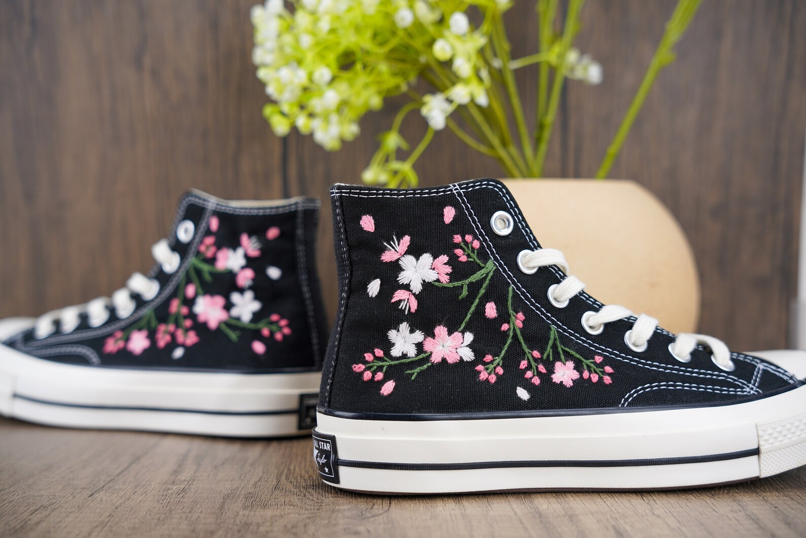 Custom Converse Embroidery Chuck Taylor,peach Blossom Handmade ...