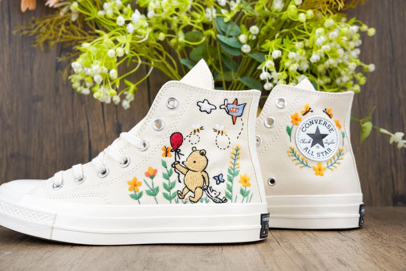 Custom Pooh Embroidered Converse, Bear Embroidered, Po.oh Honey Bear ...