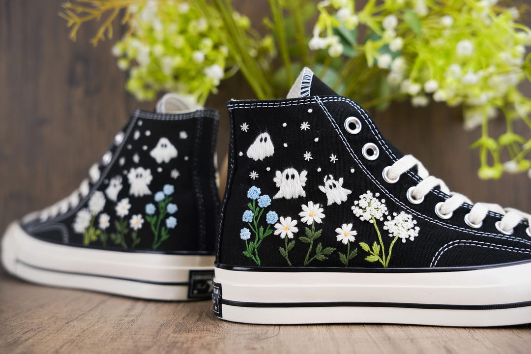 Custom Halloween Converse Embroidery Sneakers - Spooky Design Handmade ...