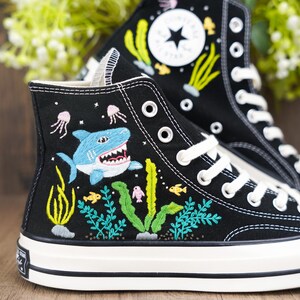 Whale Shark Embroidered Converse Custom, Whale Shark Embroidered ...