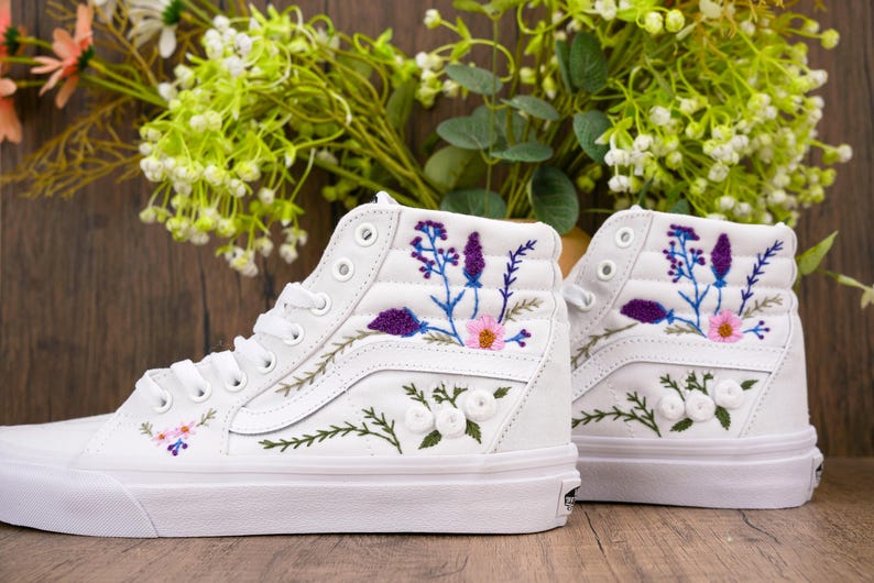 Hand Embroidered Floral Flower Portrait Vans Wedding Sneakers Custom ...