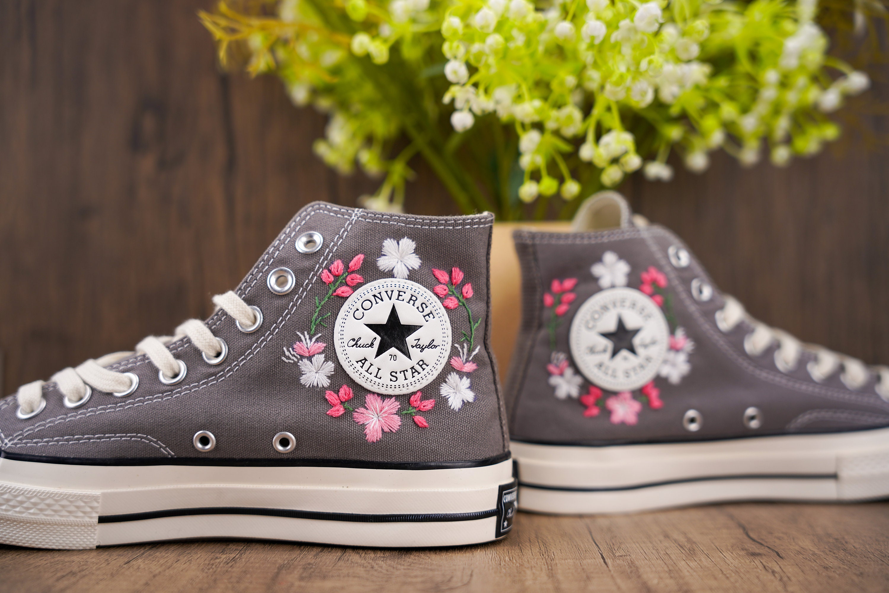 Custom Converse Embroidery Chuck Taylor,peach Blossom Handmade ...