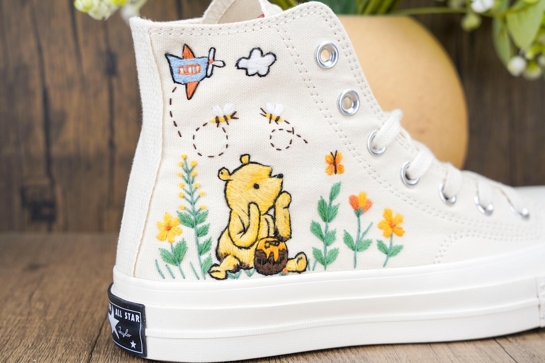 Custom Pooh Embroidered Converse, Bear Embroidered, Po.oh Honey Bear ...