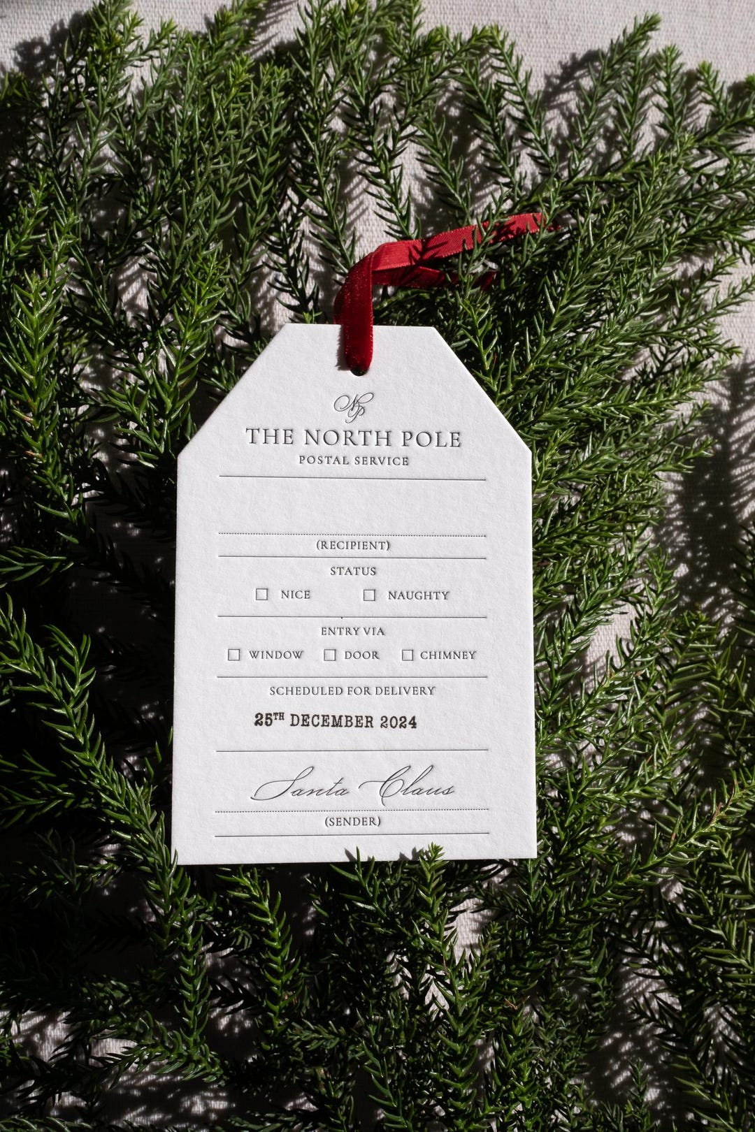 North Pole Postal Service Letterpress Gift Tag | Premium Christmas Gift ...