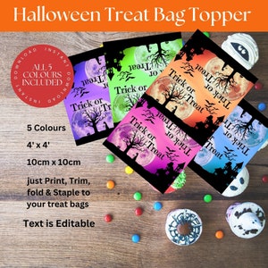 Halloween Treat Bag Topper 5 Colours Spooky Halloween Party Printable ...