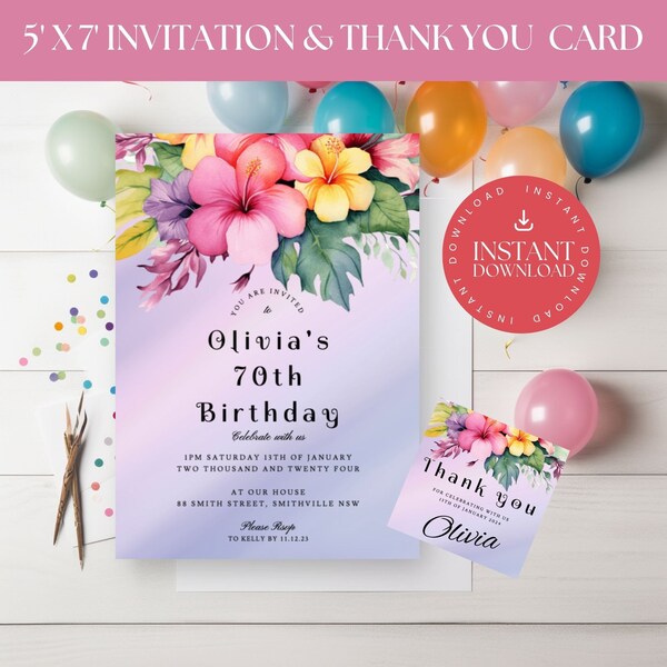 70th Birthday Hawaiian Invitation - Etsy