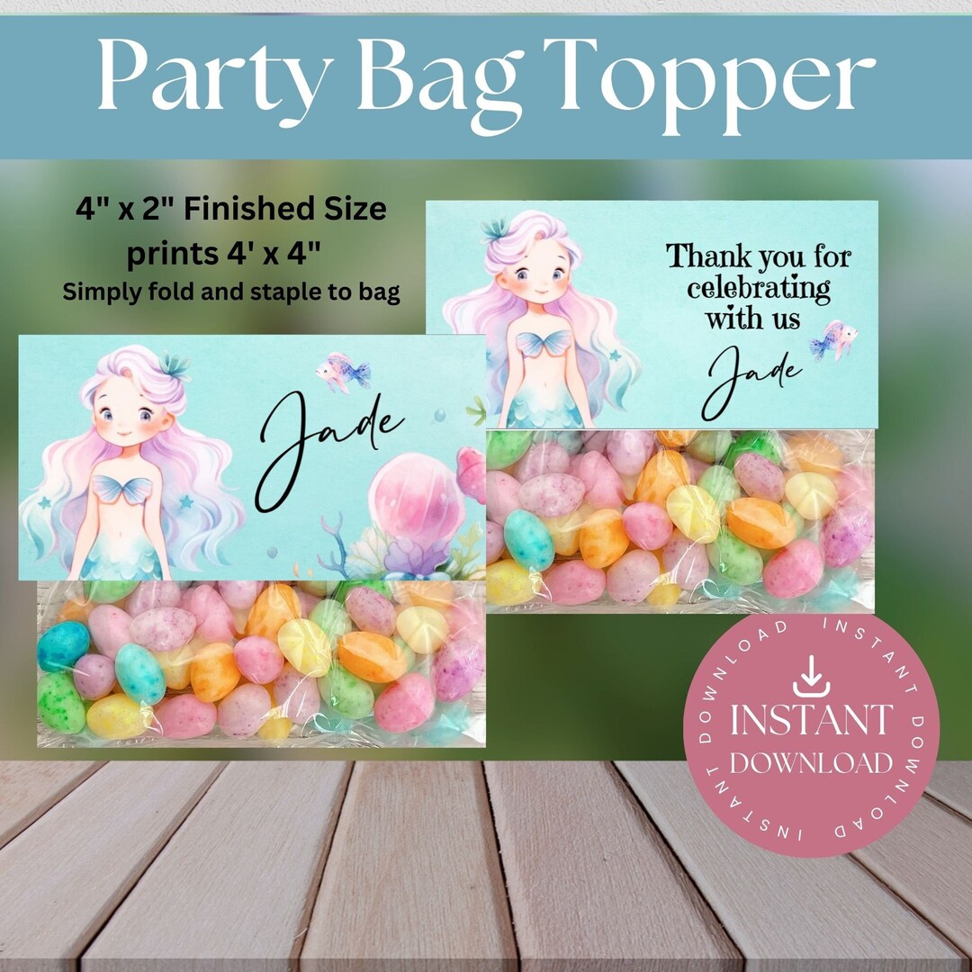 Mermaid Treat Bag Topper Girls Party Favour Printable Instant Download ...