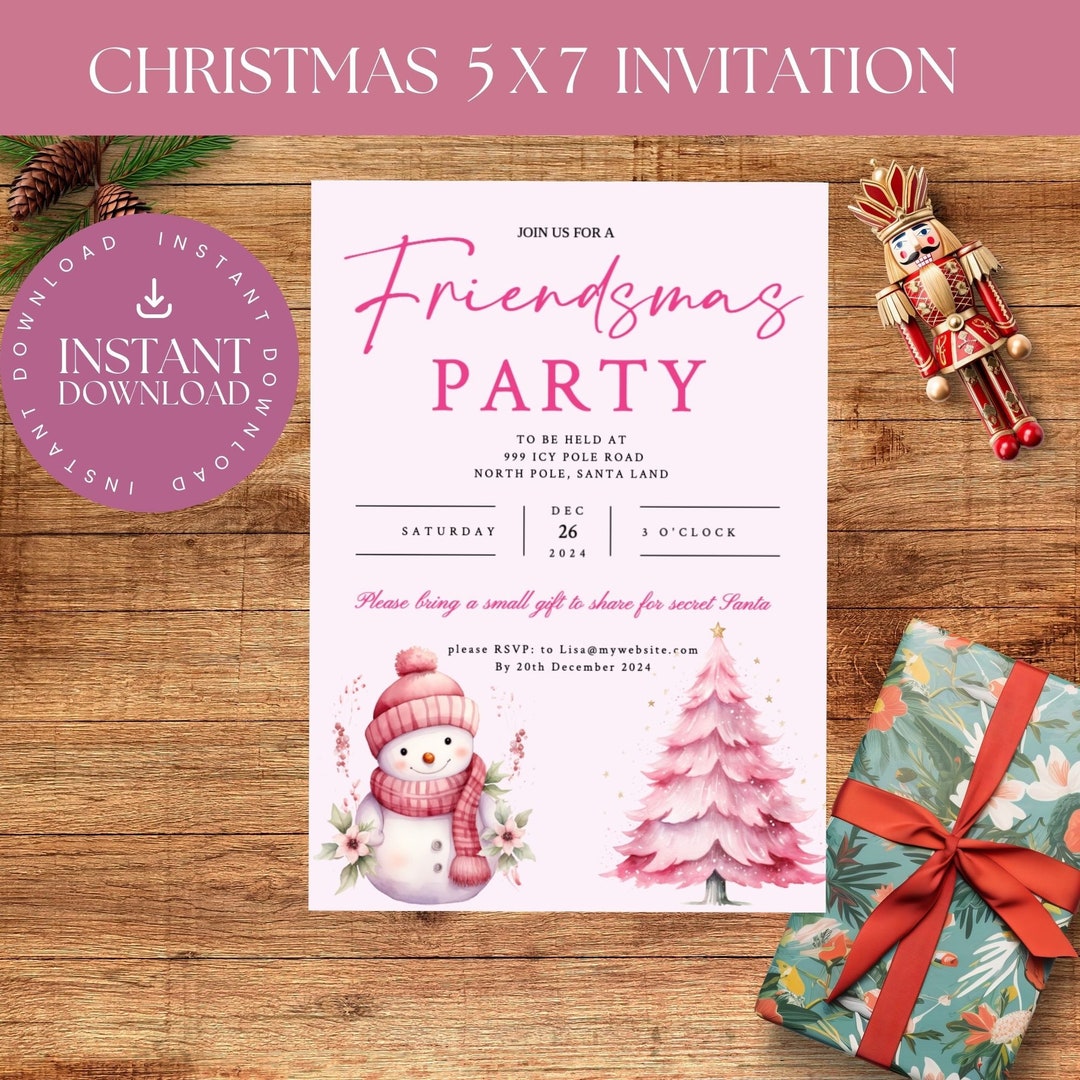 FRIENDSMAS INVITATION PINK Printable digital File easy - Etsy