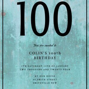 100th BIRTHDAY INVITATION and Thank You Tag Verdigris - Etsy