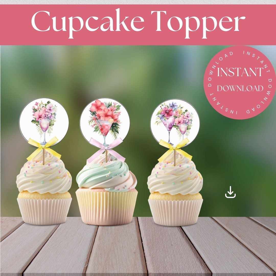 Cocktail Party CUPCAKE TOPPER Set of 4 Party Favour printable Instant ...