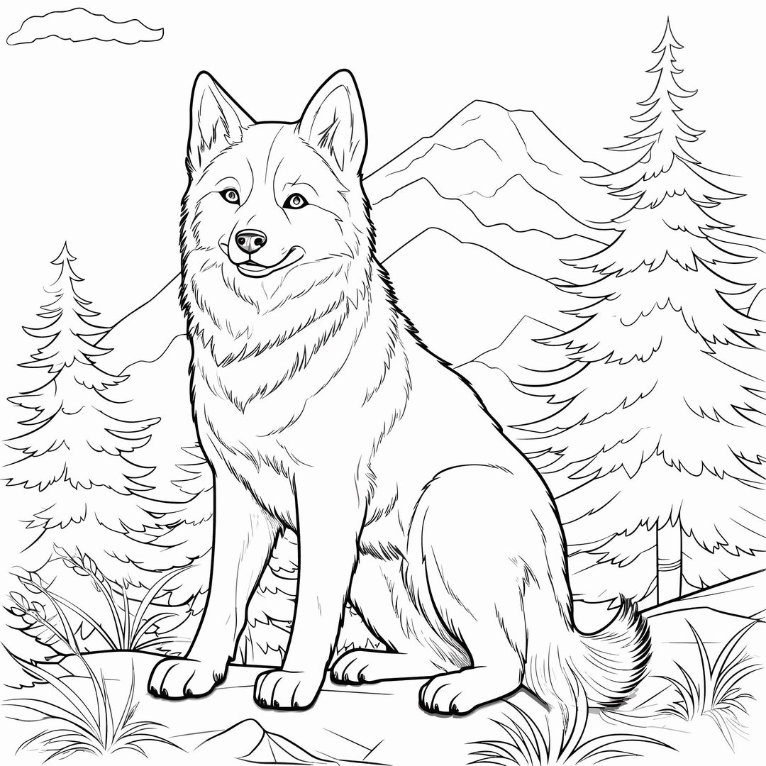 Husky in the Woods, Coloring Book for Adults - Etsy