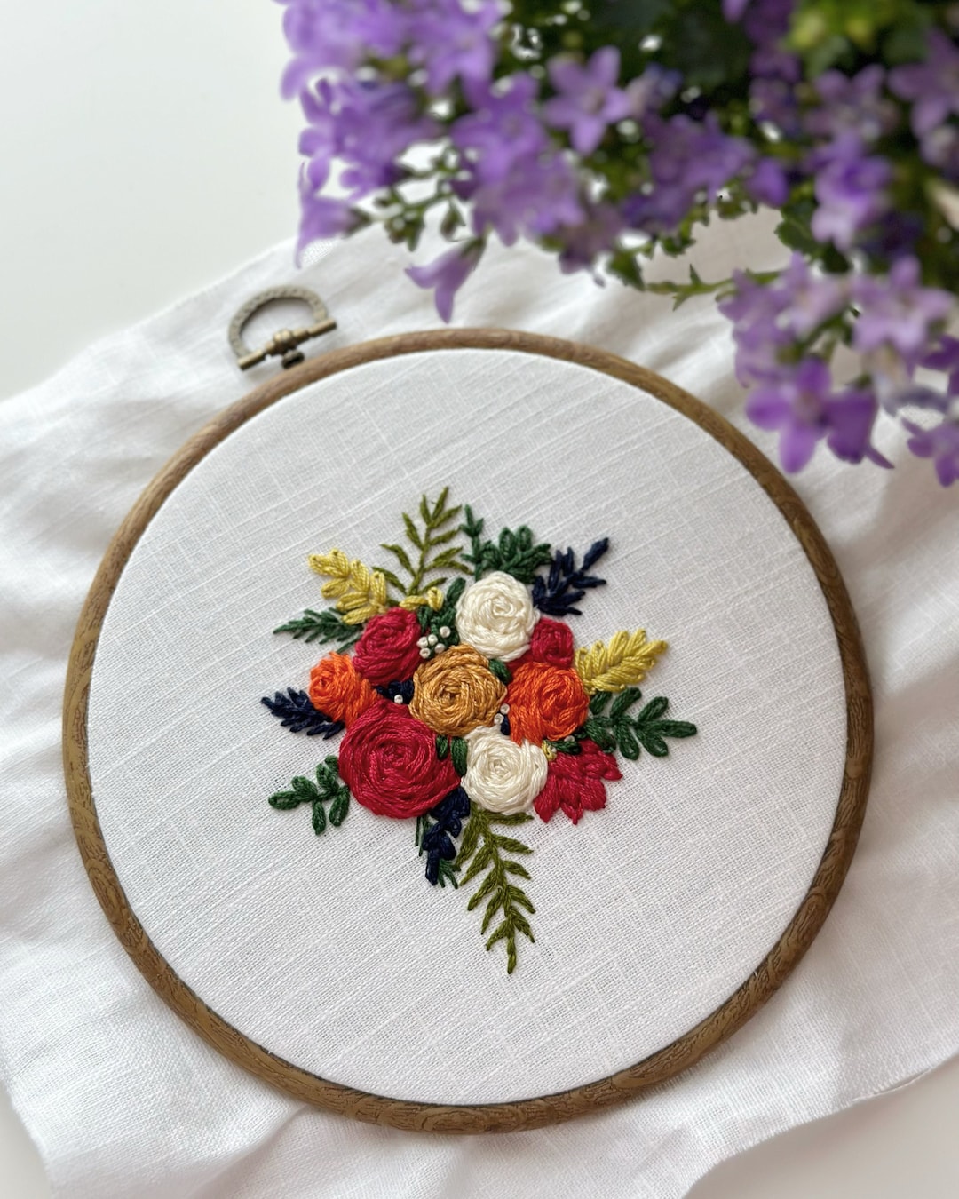 Finished Hand Embroidered Flower Bouquet, Hoop Embroidery, Hoop Art ...