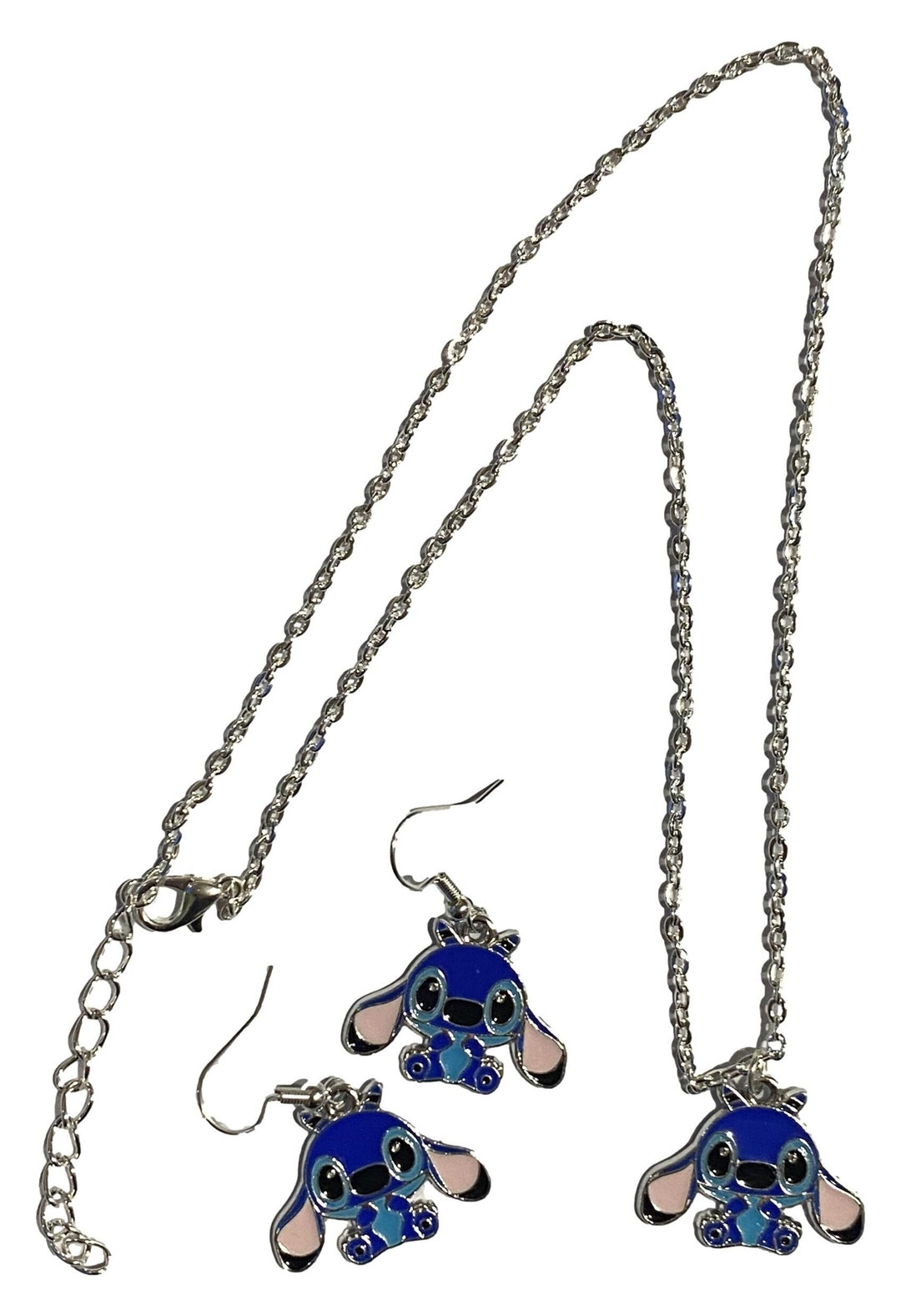 Disney Droopy Eared Stitch Enamel Silver Alloy Necklace & Drop Earrings ...
