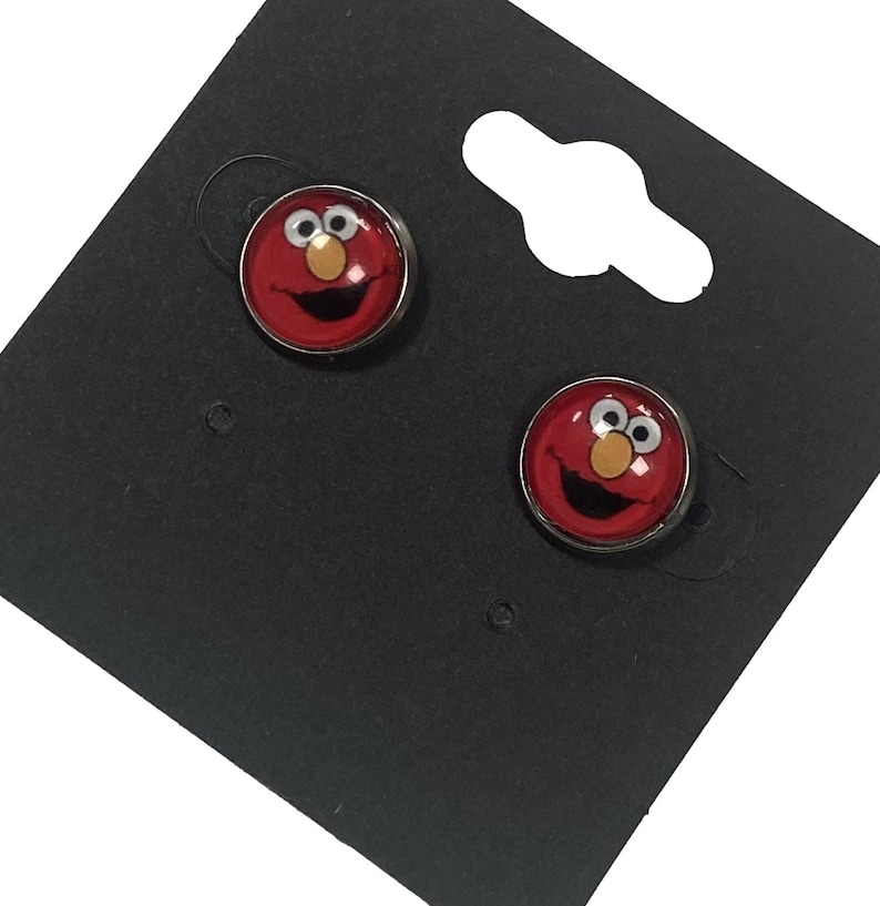 Sesame Like Henson Puppet Cabochon Disc Stud Earring 10mm - Elmo Like ...