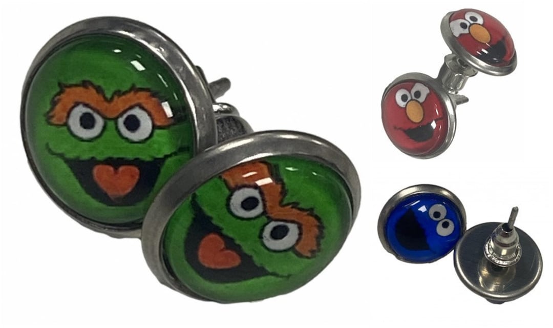 Sesame Like Henson Puppet Cabochon Disc Stud Earring 10mm - Elmo Like ...