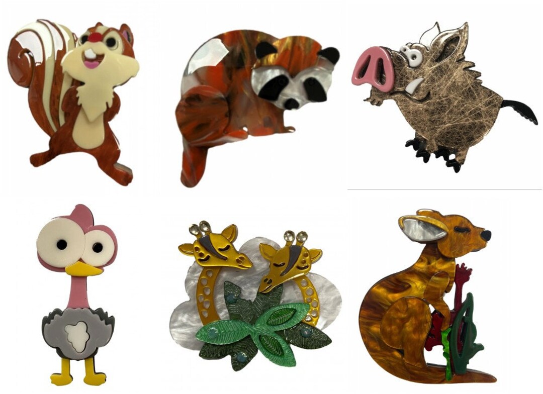 Wild Animal Cute Kitsch 3D Laser Cut Acrylic Brooch - Giraffe, Kangaroo ...