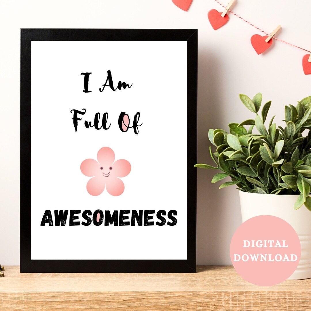 Positive Affirmation Motivational Wall Art I Am Awsome Teen Room Décor ...