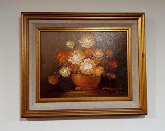 Robert Cox. Original Oil Painting on Board. Small. Yellow White Floral ...