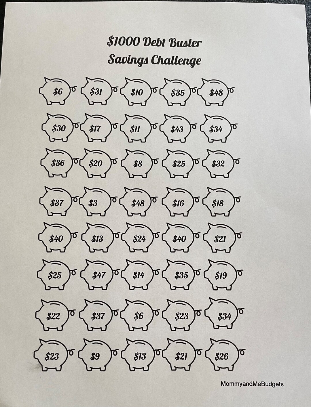 Savings Challenge - Digital Download - 1000 Debt Buster - Etsy