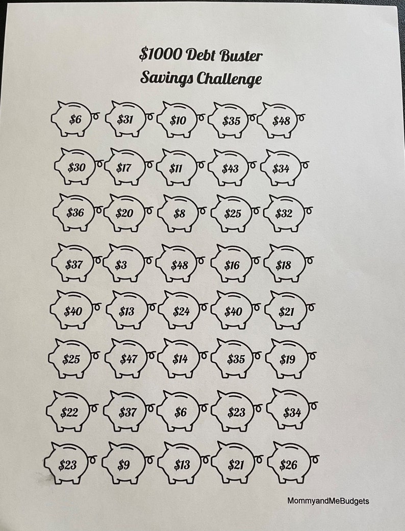 Savings Challenge - Digital Download - 1000 Debt Buster - Etsy