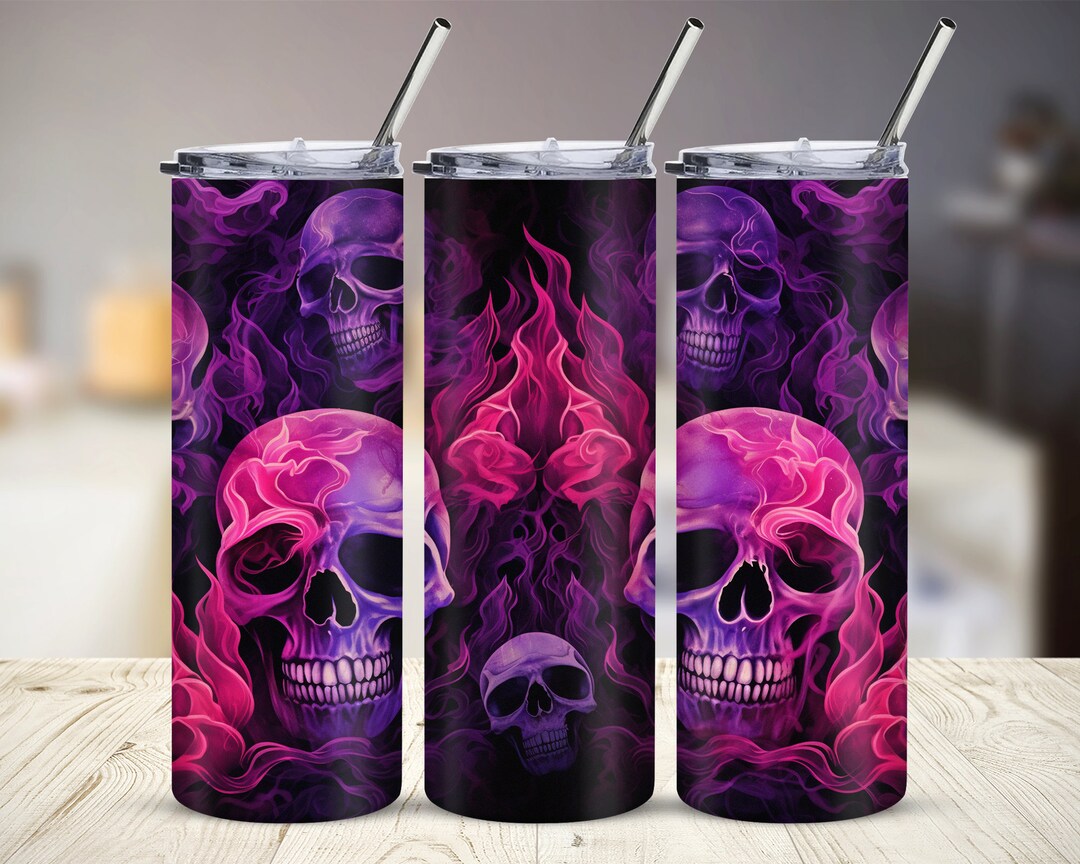 Pink Fire Skull 20oz Tumbler PNG 20oz Tumbler Wrap Design - Etsy