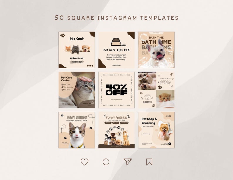 Pet Care Instagram Template Pet Shop Social Media Pet Grooming ...