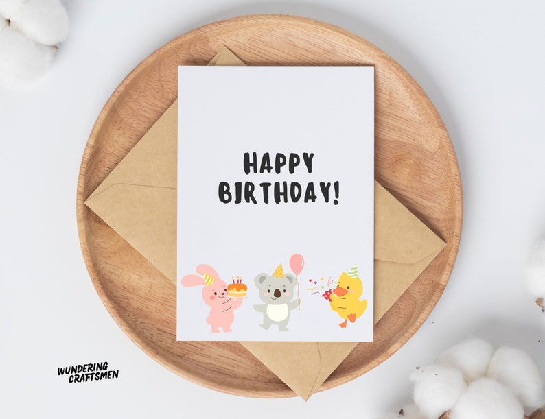 Cute Animal Birthday Card Digital Animal Friends Happy Birthday Card ...
